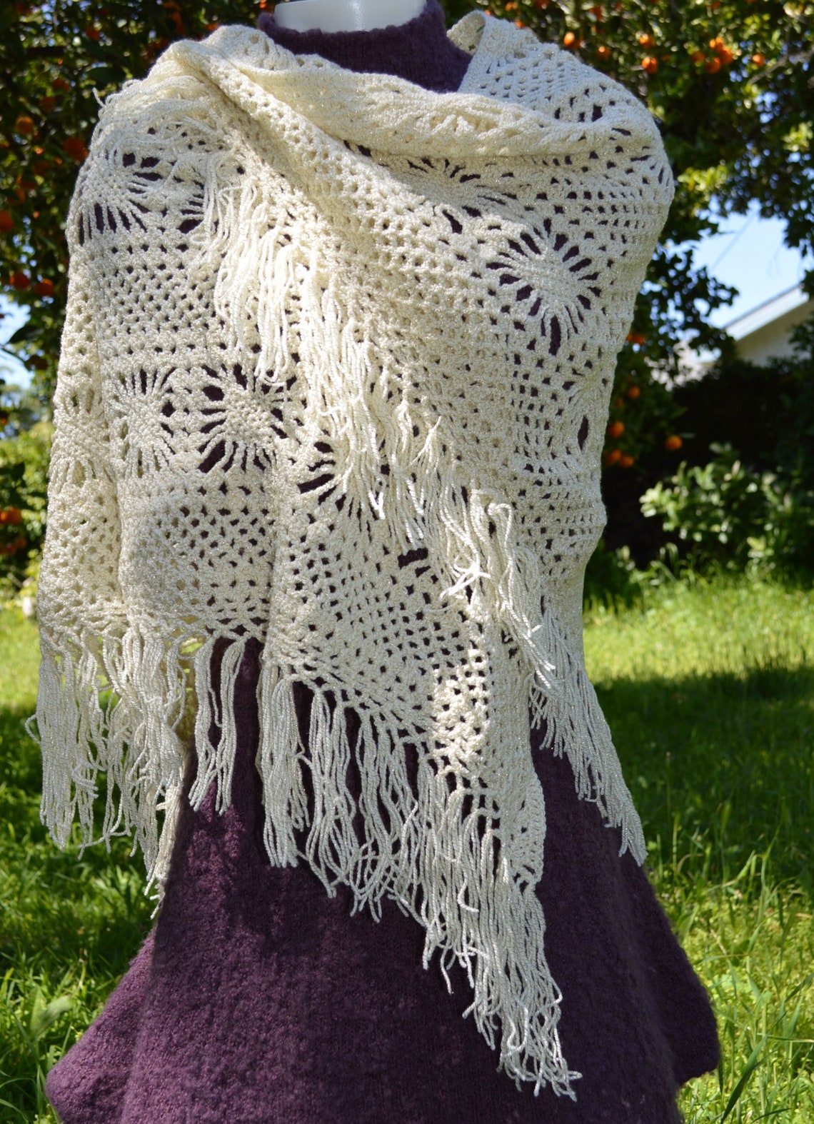 Angora Crocheted Hand Made Knitted off White Lurex Scarf | Etsy