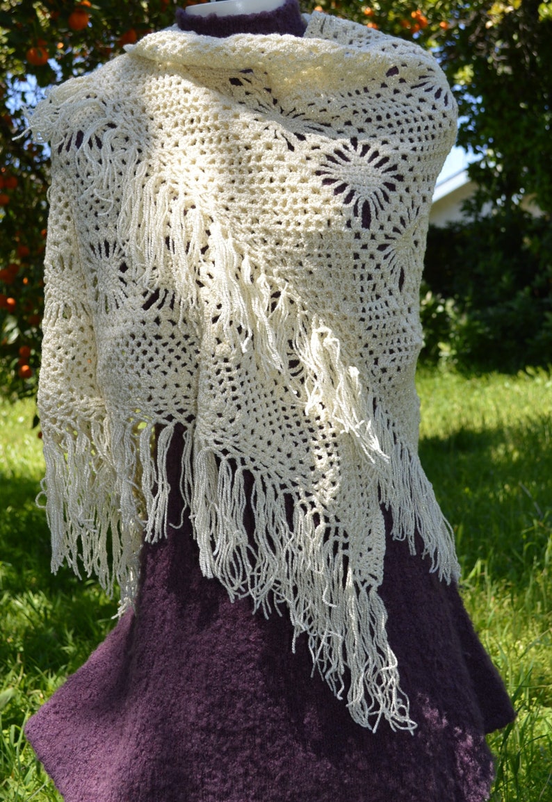Angora Crocheted Hand Made Knitted off White Lurex Scarf Shawl - Etsy