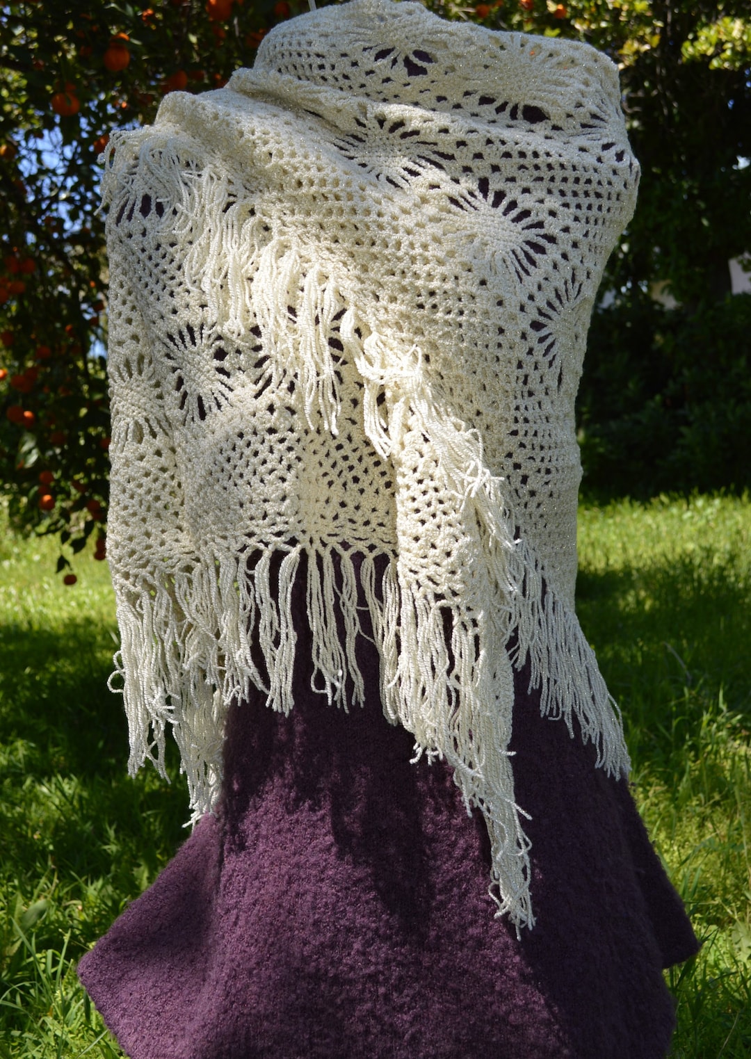 Angora Crocheted Hand Made Knitted off White Lurex Scarf Shawl Summer ...