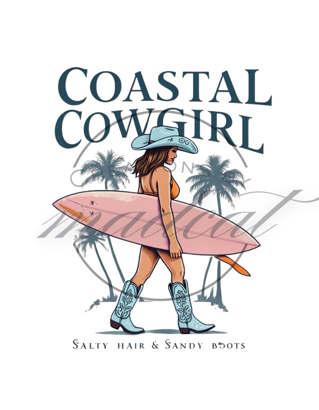 Coastal Cowgirl PNG | Western Beach Girl Sublimation Design | Salty ...