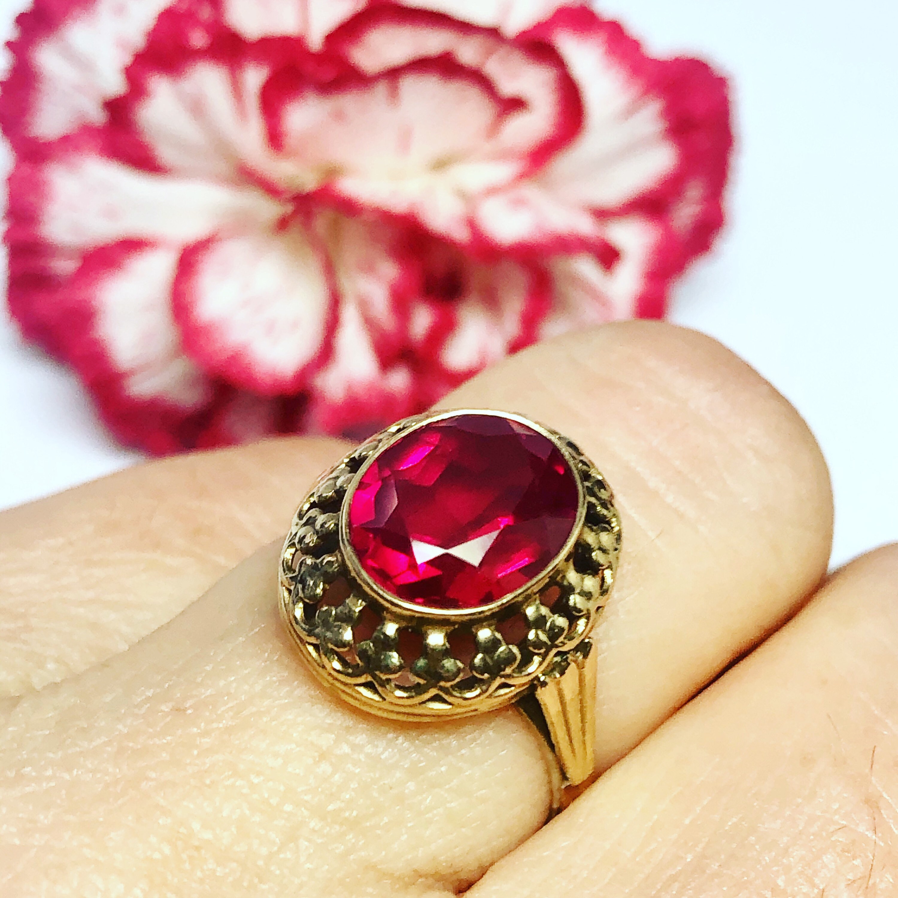 Vintage 8kt Gold Synthetic Ruby Ring | Etsy