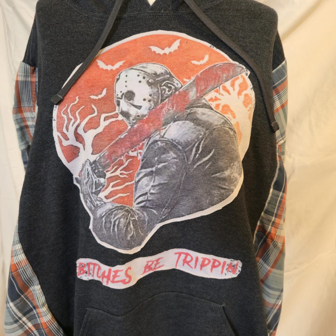 Upcycled Friday the 13th Jason Voorhees Black Hoodie Halloween Horror ...