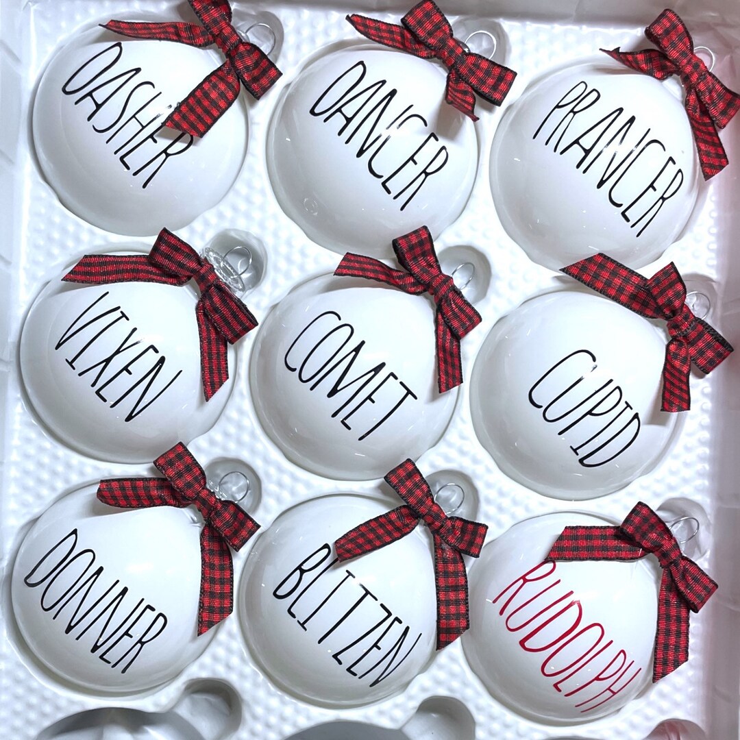 Santa’s Reindeer Christmas Tree Ornaments | Glass Round Ball Ornament ...