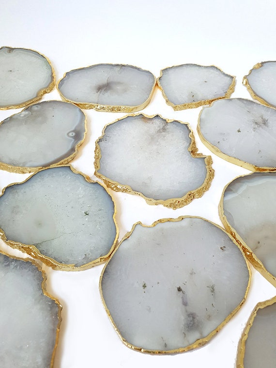 White Salt Agate coasters set of 2 | Etsy