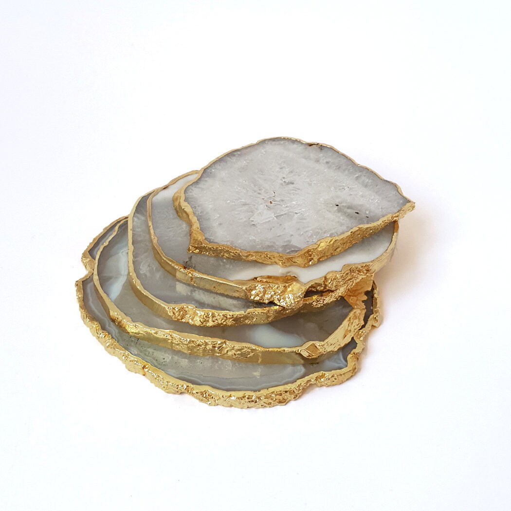 White Salt Agate Coasters Set of 2 - Etsy
