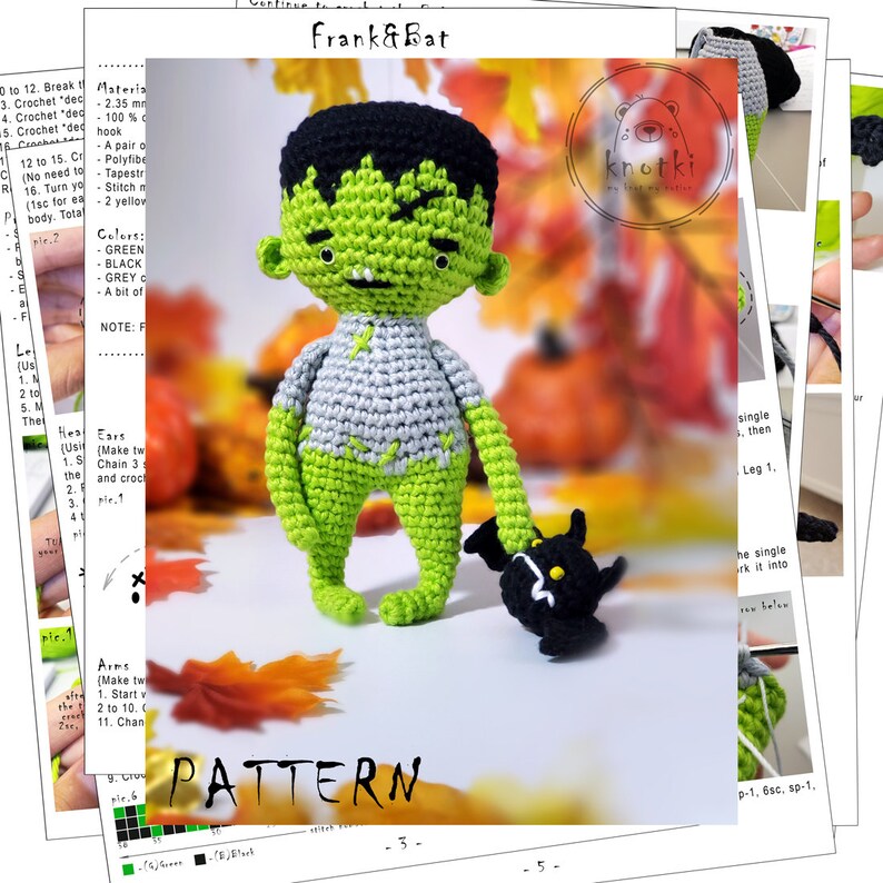 PATTERN Frank&bat / Frankenstein / Halloween Pattern / PDF Pattern ...