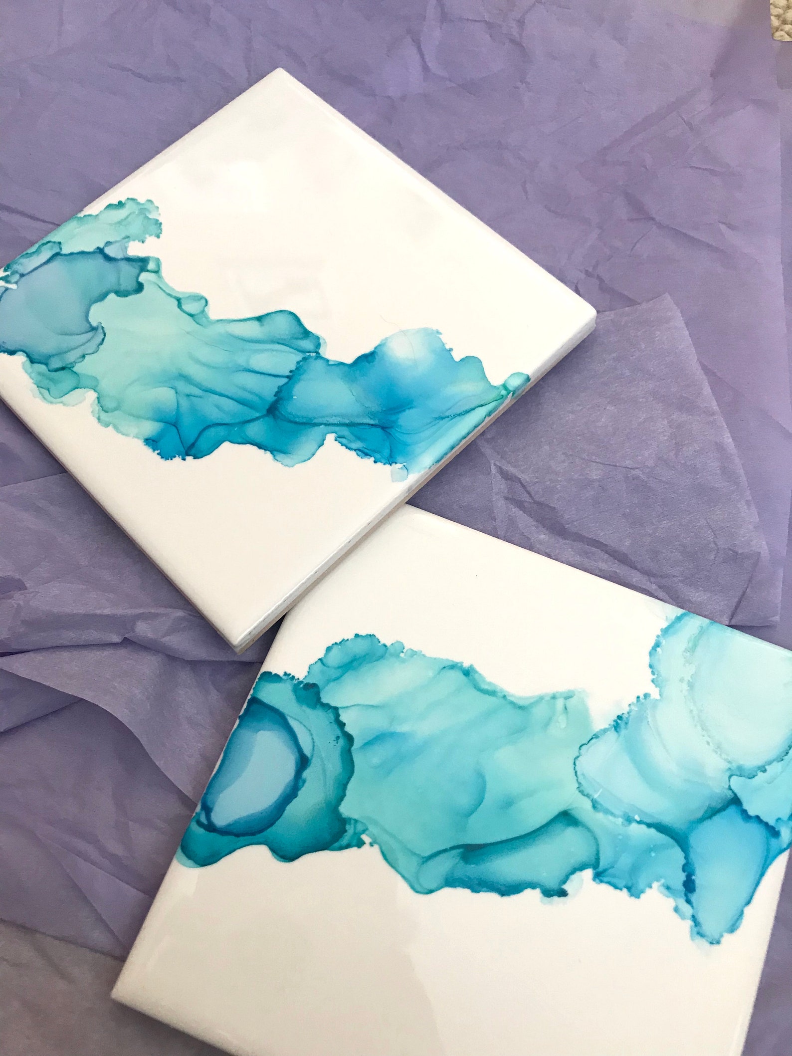 Handmade Alcohol Ink Tile Coaster Sets Housewarming Gift Home | Etsy