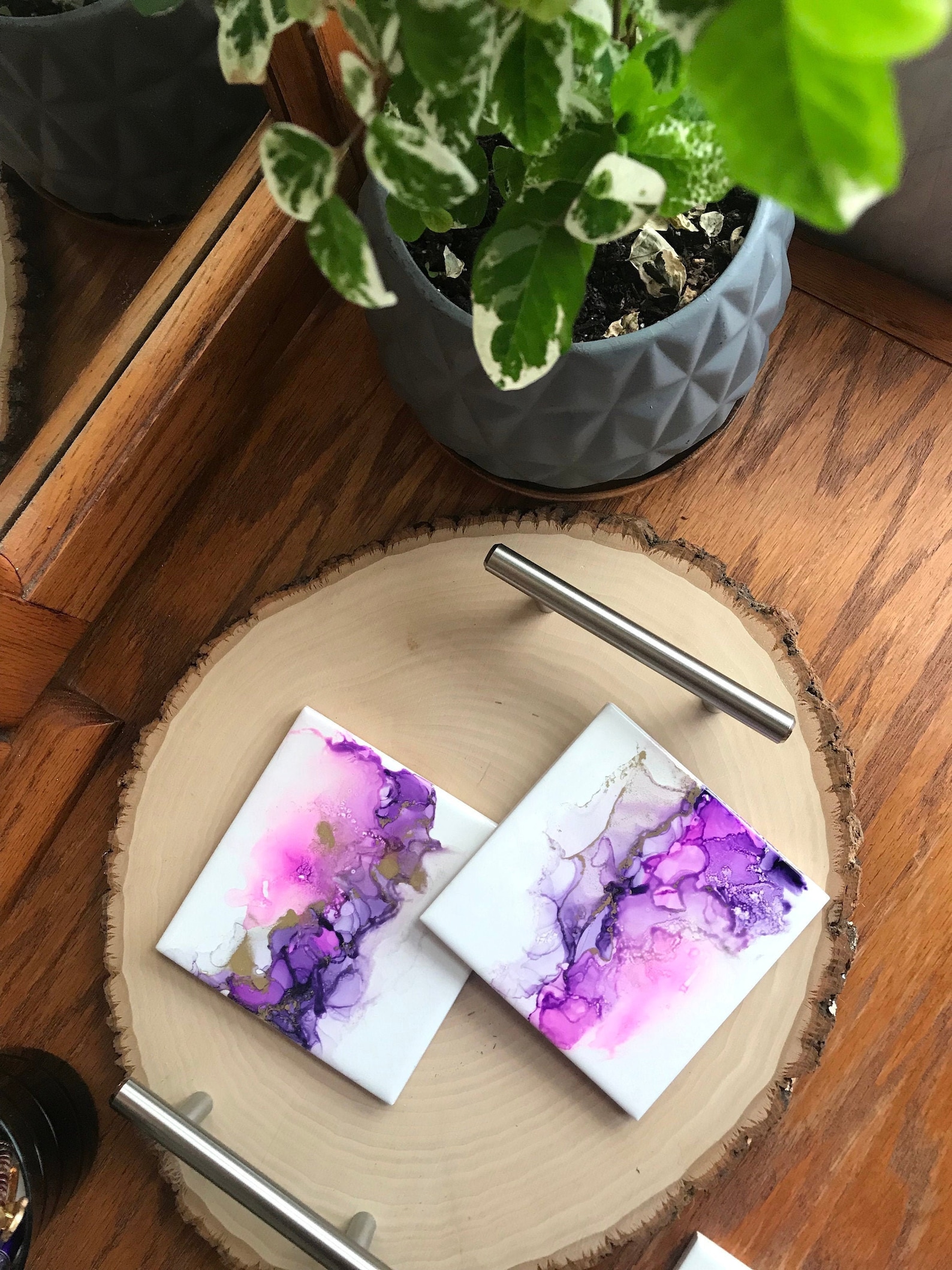 Handmade Alcohol Ink Tile Coaster Sets Housewarming Gift Home | Etsy