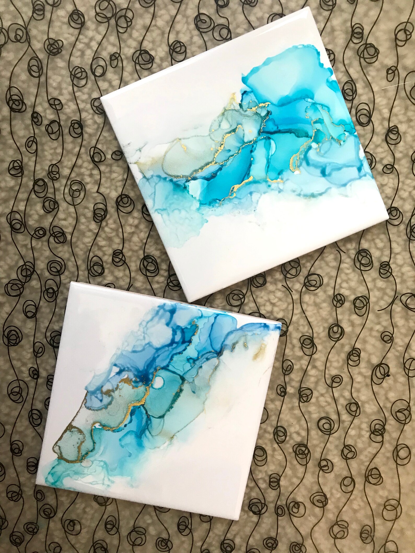 Handmade Alcohol Ink Tile Coaster Sets Housewarming Gift Home Decor ...