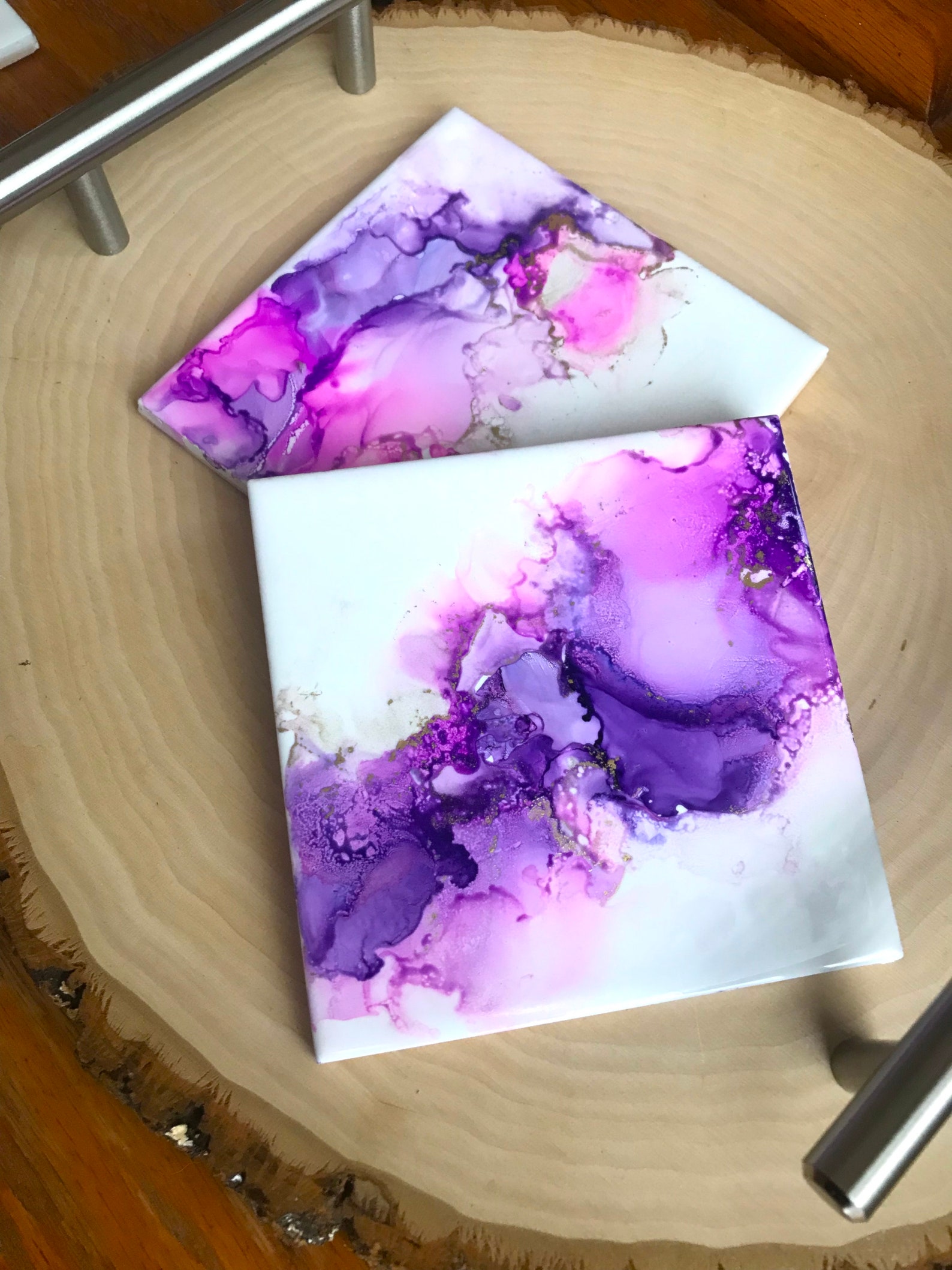 Handmade Alcohol Ink Tile Coaster Sets Housewarming Gift Home Decor ...