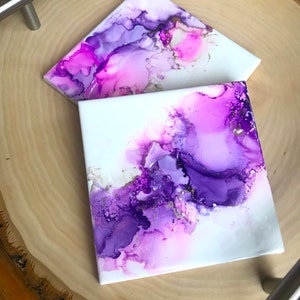 Handmade Alcohol Ink Tile Coaster Sets Housewarming Gift Home Decor ...