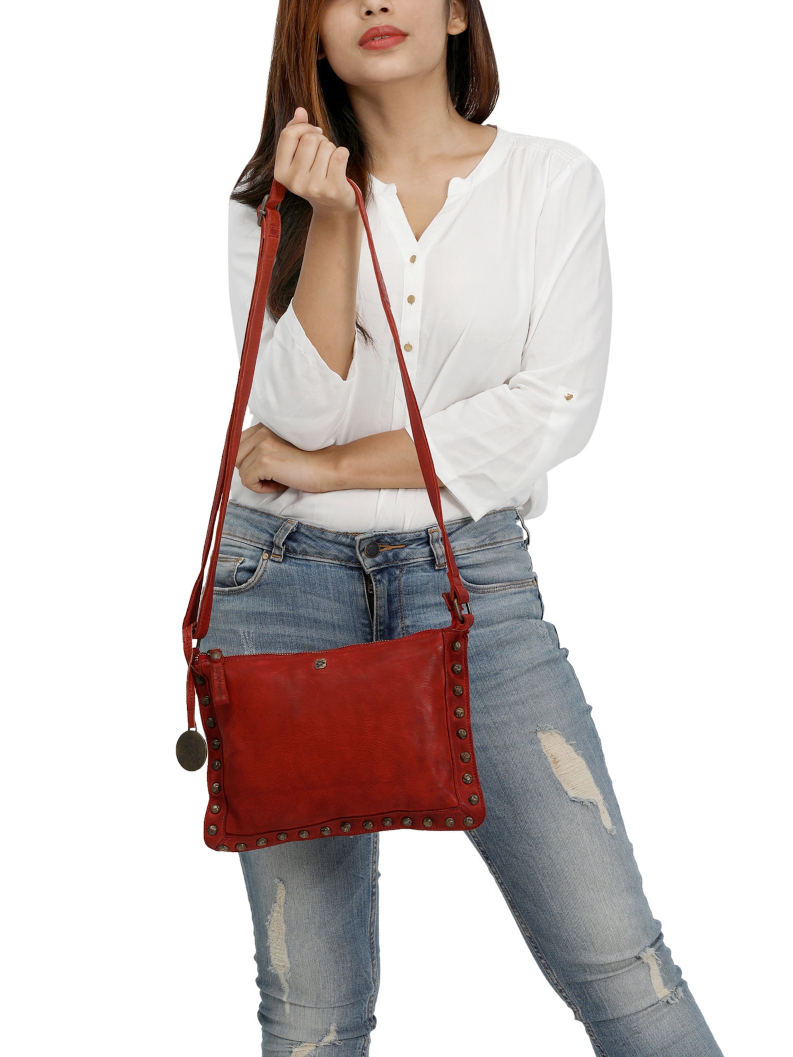 Handbag Made of Pure Italian Leather, Metal Studded Sling Bag ...