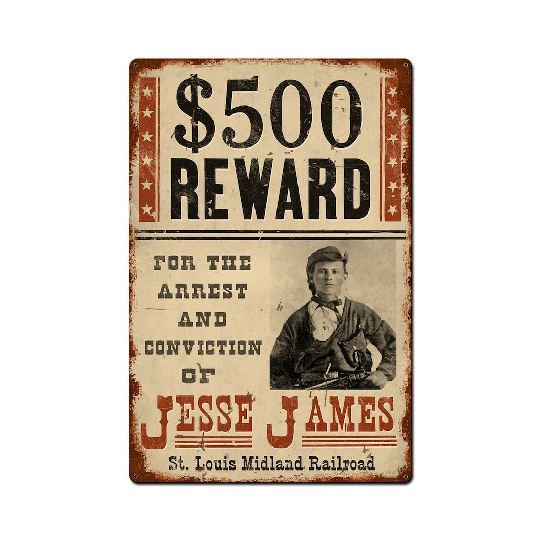 Wanted Jesse James Metal Sign 24 X 36 Inches - Etsy