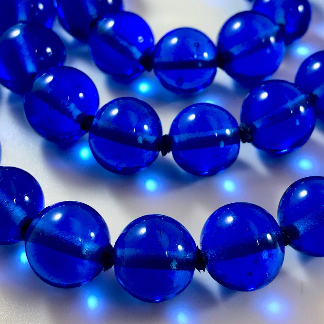 Antique Long Cobalt Blue Peking Glass Round Bead Necklace 1900-20s ...
