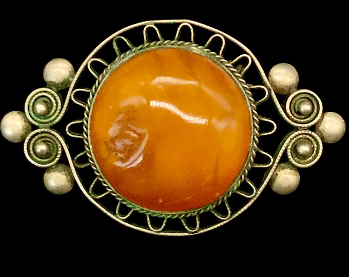 Vintage Large Egg Yolk Amber Pin Brooch | Natural Baltic Yellow Amber ...