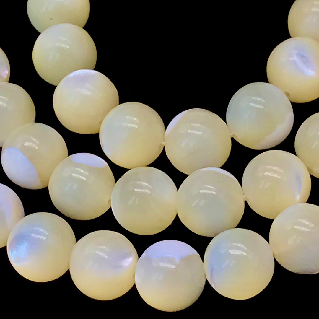 Vintage Mother of Pearl Round Bead Necklace | Genuine Ivory Color MOP ...