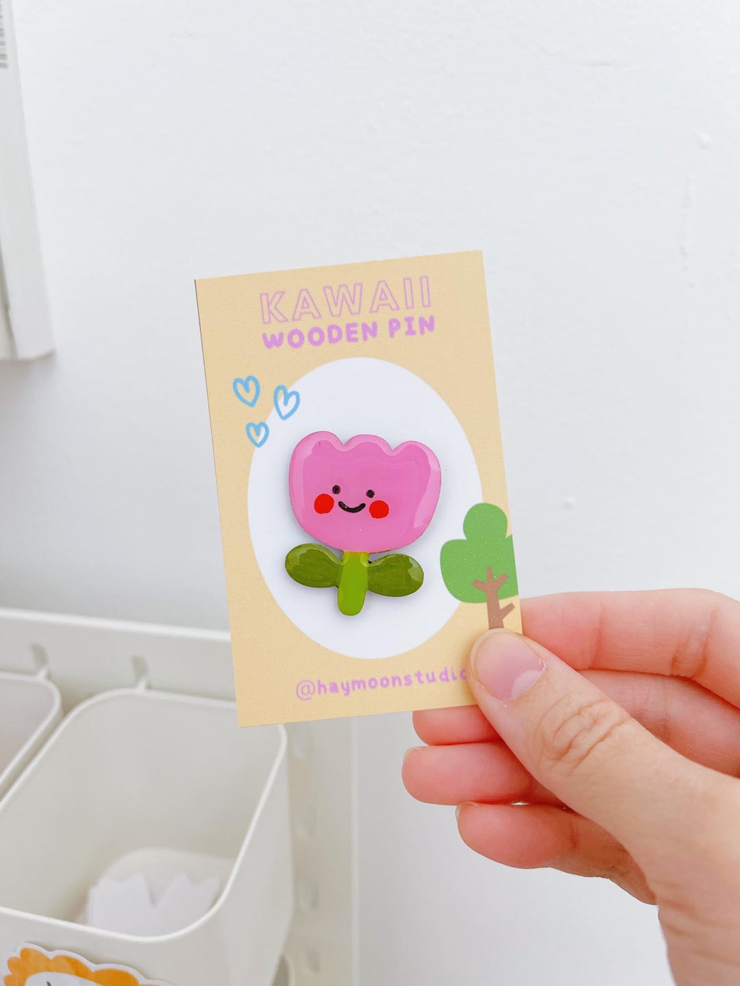 Cute Pink Flower Pin, Cute Wooden Brooch, Wooden Pins, Handmade Pin ...