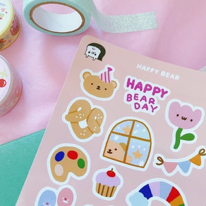 Happy Bear Sticker Sheet,cute Planner Stickers,cute Sticker Sheet ...