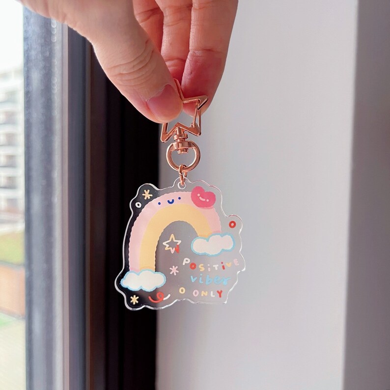 Kawaii Rainbow Acrylic Keychain, Cute Acrylic Keychains, Cute Character ...