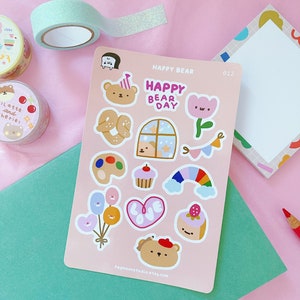 Happy Bear Sticker Sheet,cute Planner Stickers,cute Sticker Sheet ...
