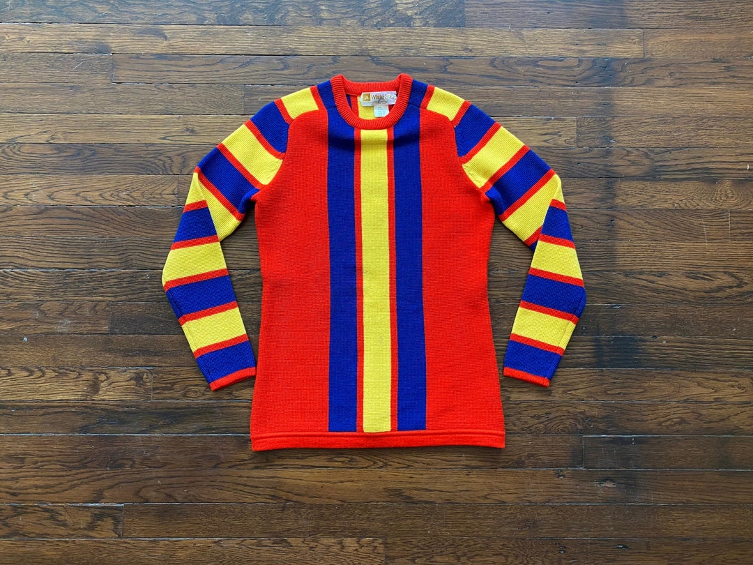 Vintage 60s White Stag Striped Wool Sweater M - Etsy