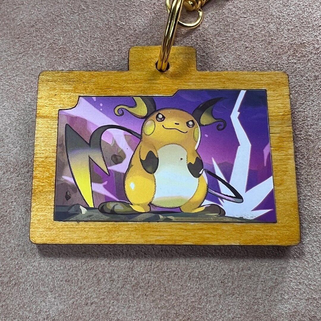 Raichu Pokémon Keychain – Handmade Yellow Wood Keyring W/ Electric Card ...