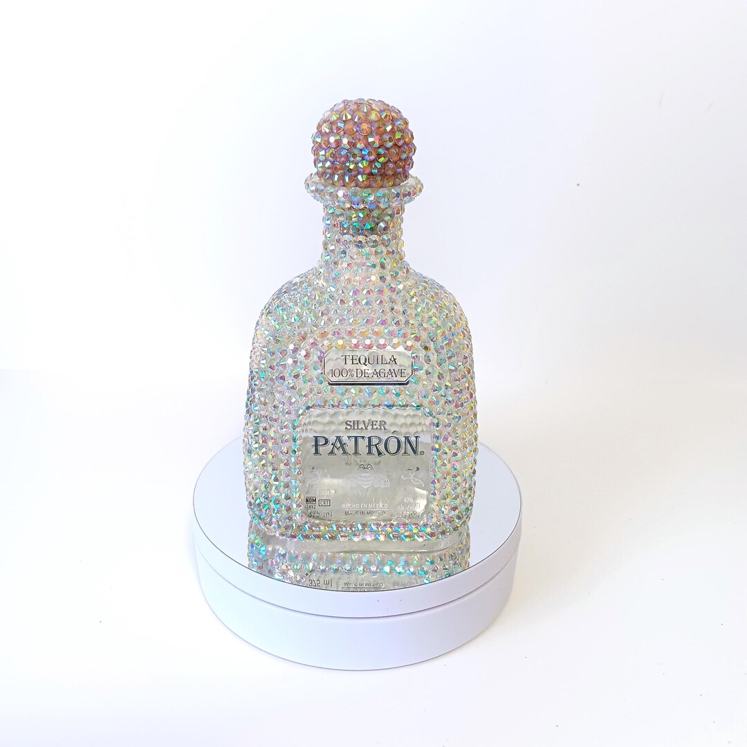 Iridescent Clear Rhinestone Bling Bedazzled Patron Silver 375ml Empty ...