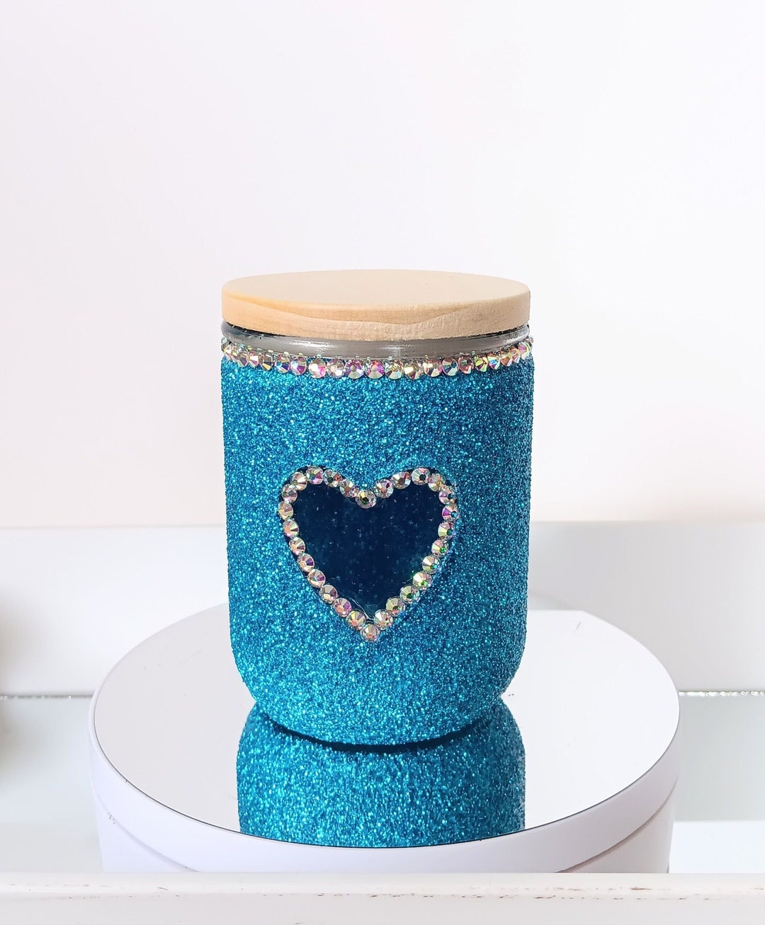 Aqua Blue Glitter & Iridescent Crystal Rhinestone Heart Bling Bedazzled ...