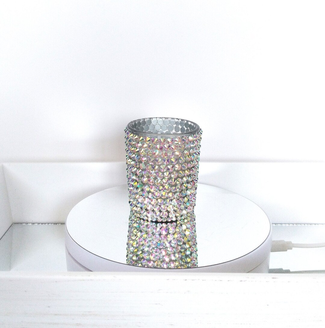 Iridescent Crystal Rhinestone Bling Bedazzled Clear Glass Candle Holder ...