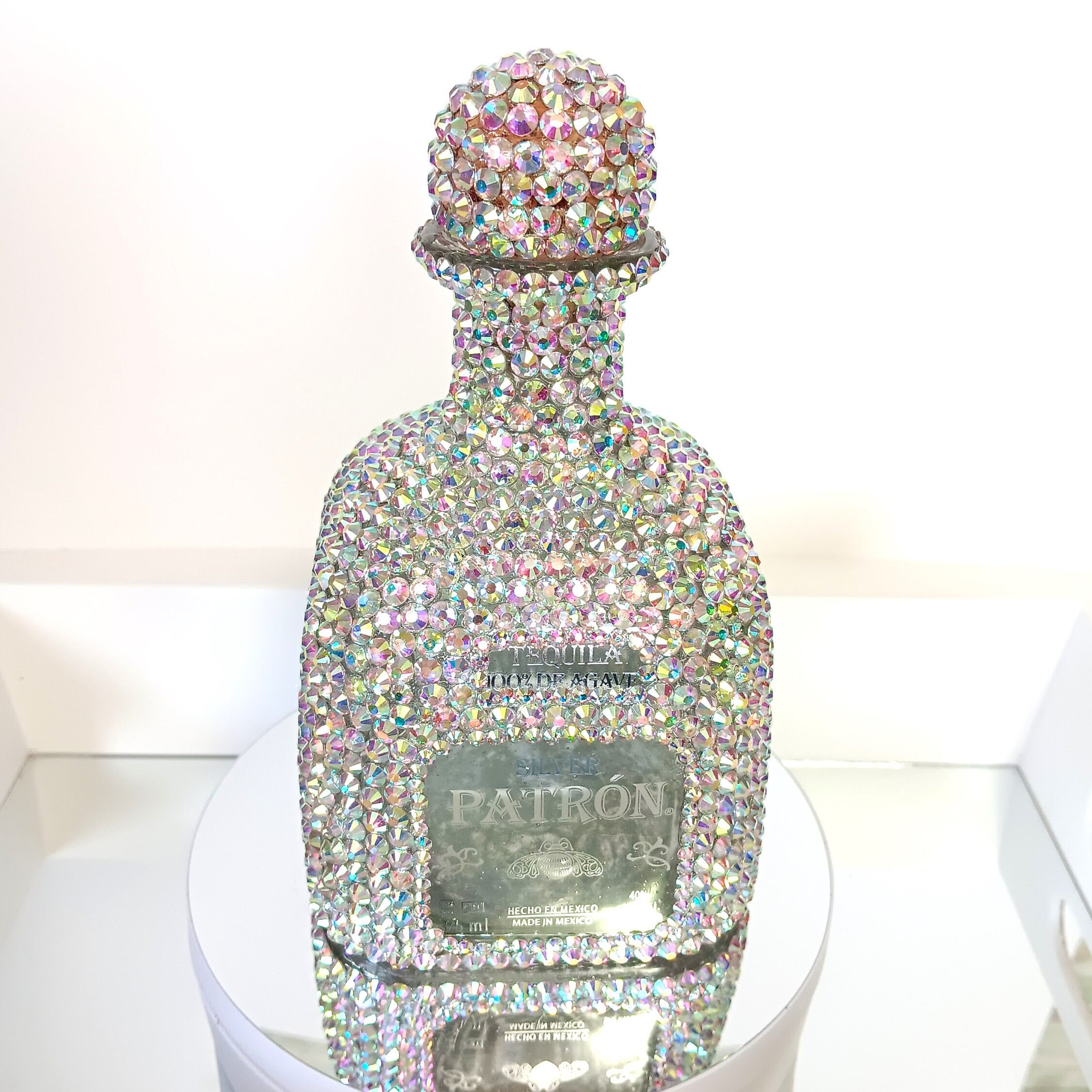 Iridescent Crystal Rhinestone Bling Bedazzled Patron Silver 375ml Empty ...