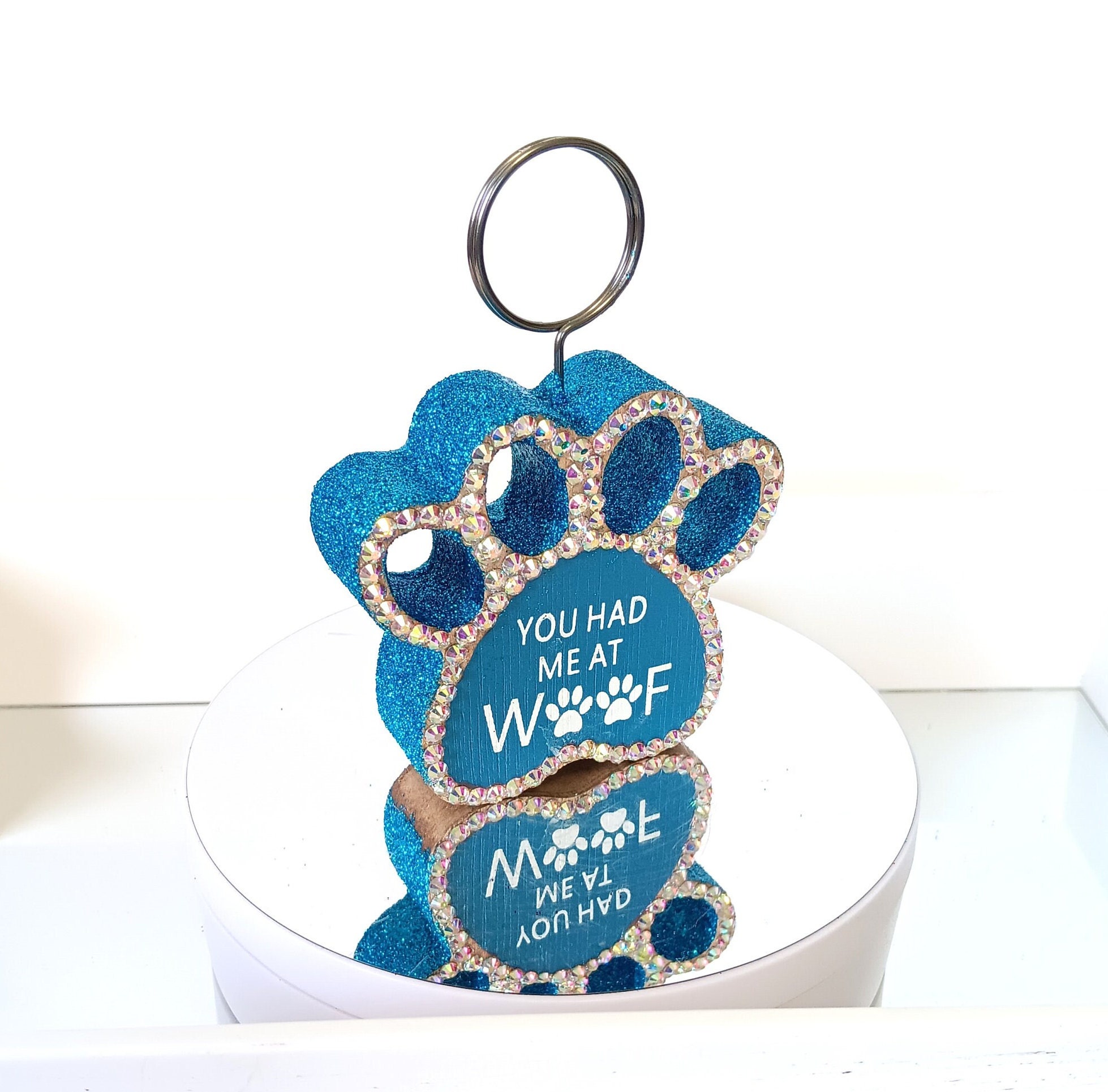 Aqua Glitter Iridescent Crystal Rhinestone Bling Bedazzled Paw Print ...