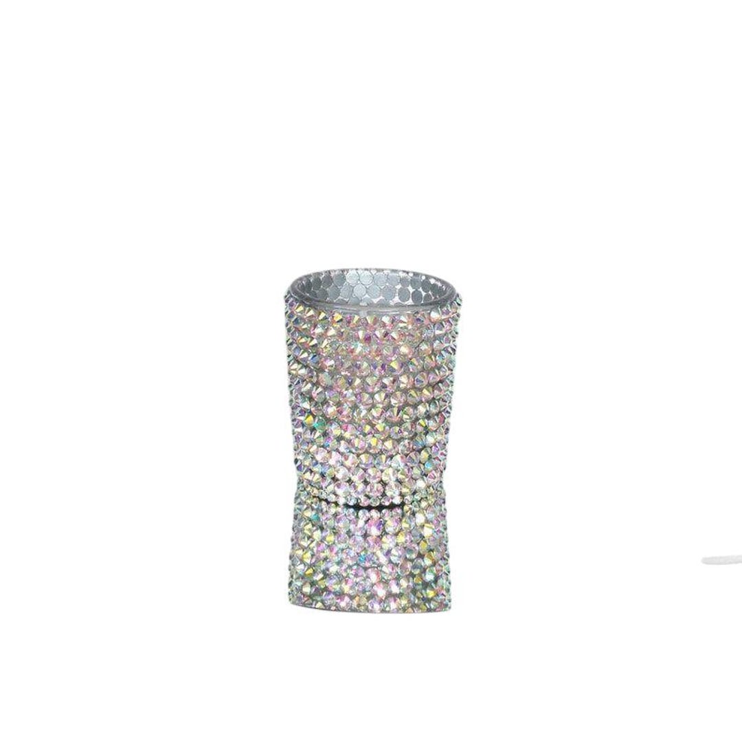 Iridescent Crystal Rhinestone Bling Bedazzled Clear Glass Candle Holder ...