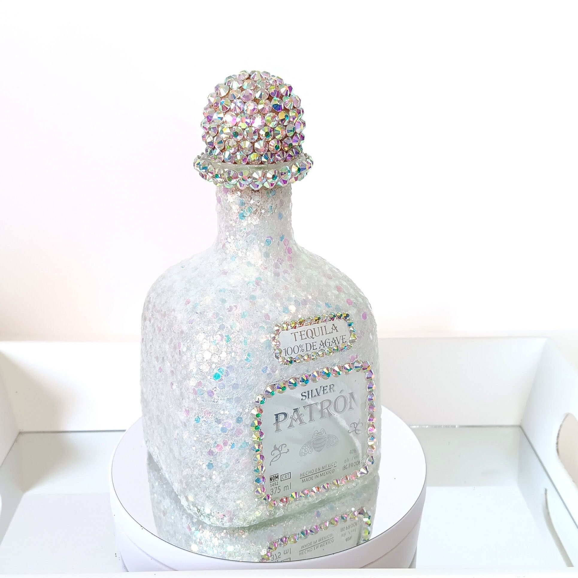 Iridescent White Glitter Crystal Rhinestone Bling Bedazzled Patron ...