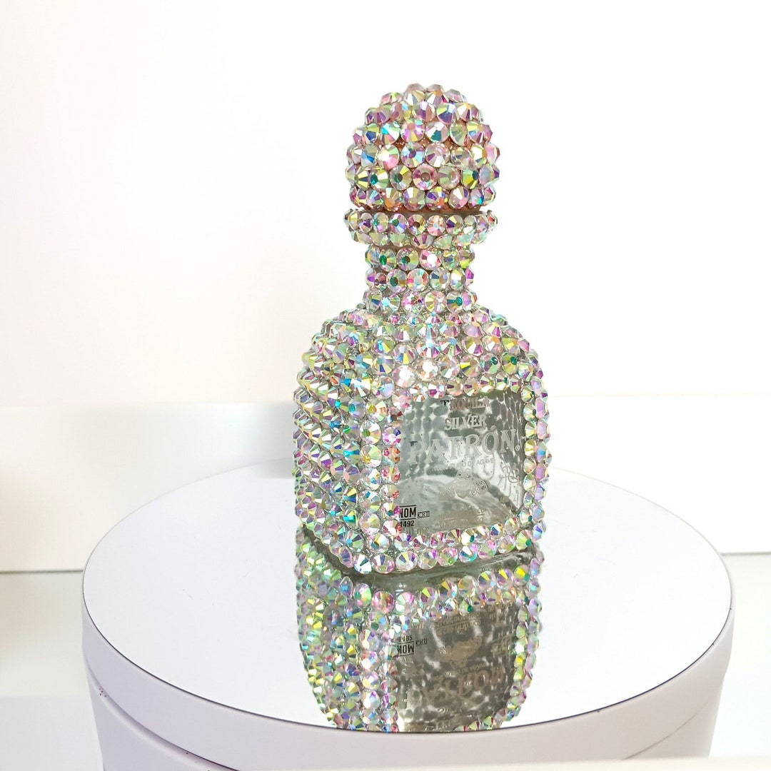 Iridescent Crystal Rhinestone Bling Bedazzled Patron Silver 50ml Empty ...