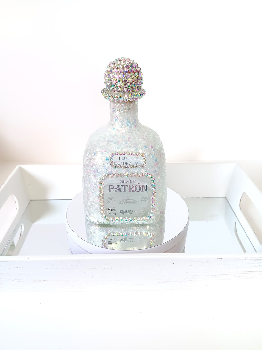 Iridescent White Glitter Crystal Rhinestone Bling Bedazzled Patron ...