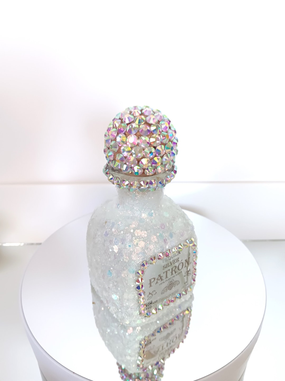 Iridescent White Glitter Crystal Rhinestone Bling Bedazzled Patron ...