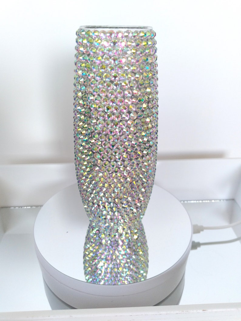 Iridescent Crystal Rhinestone Bling Bedazzled Clear Glass Fluted Vase ...