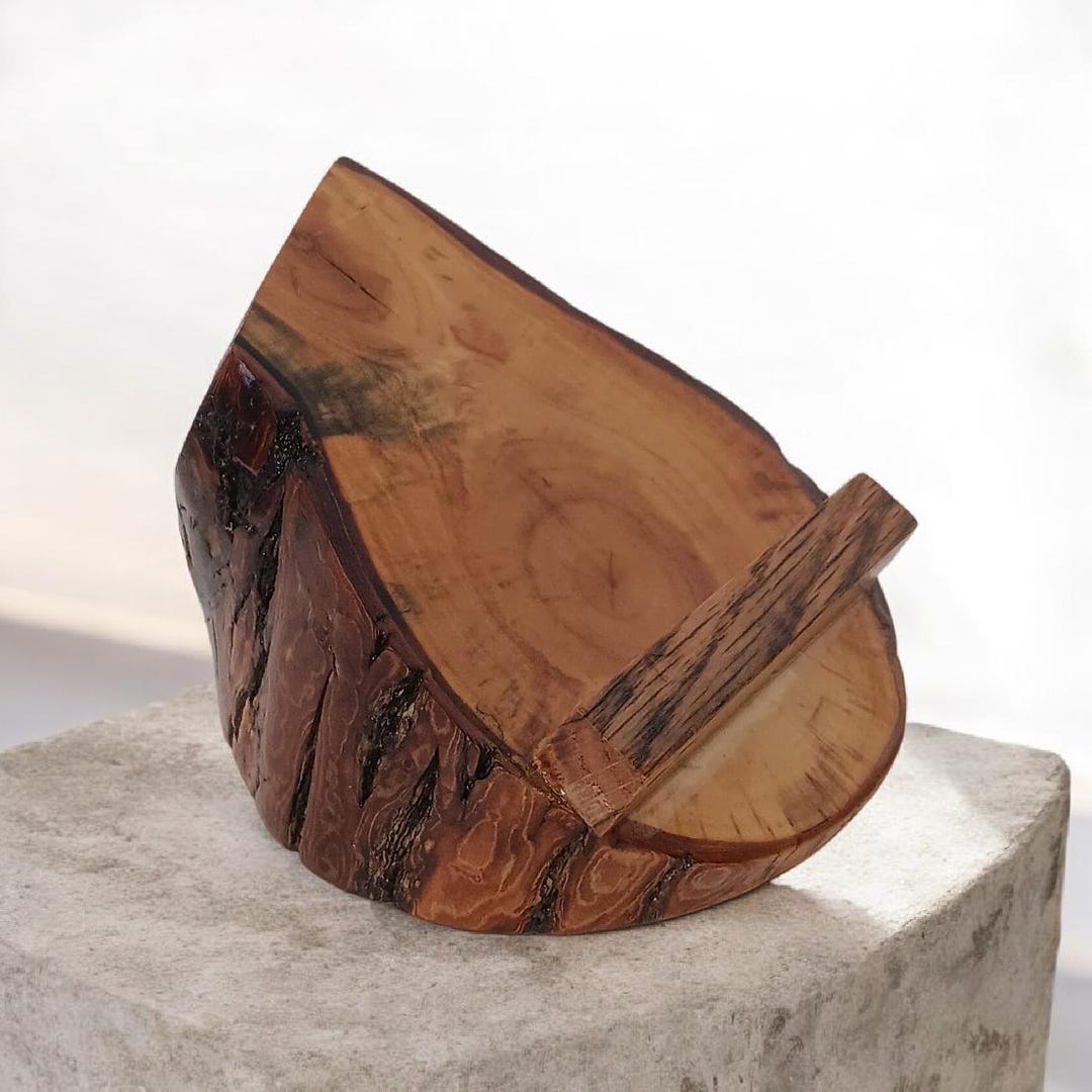Rustic Wood Phone Stand, Glossy Desk Decor - Etsy