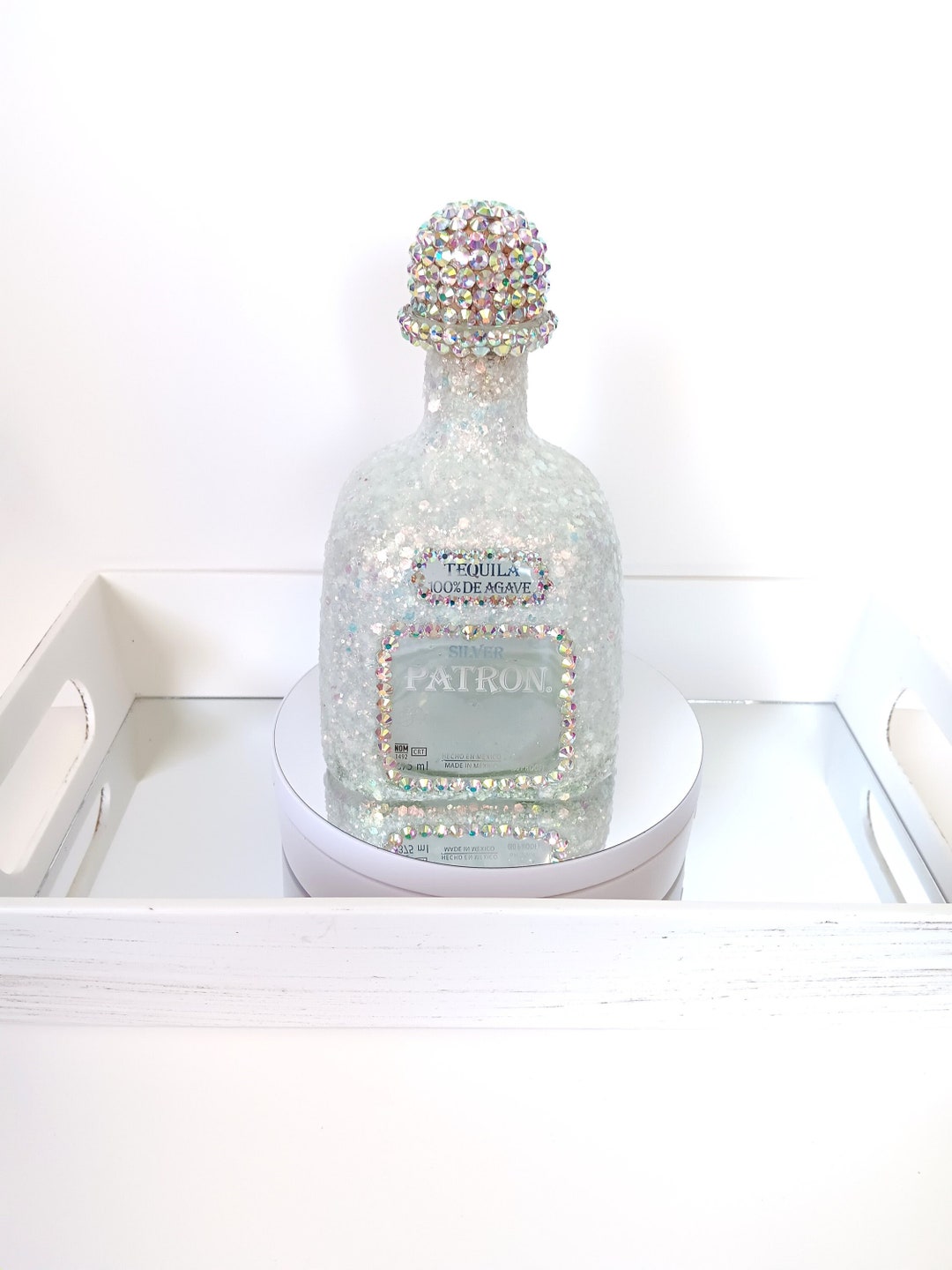 Iridescent White Glitter Crystal Rhinestone Bling Bedazzled Patron ...