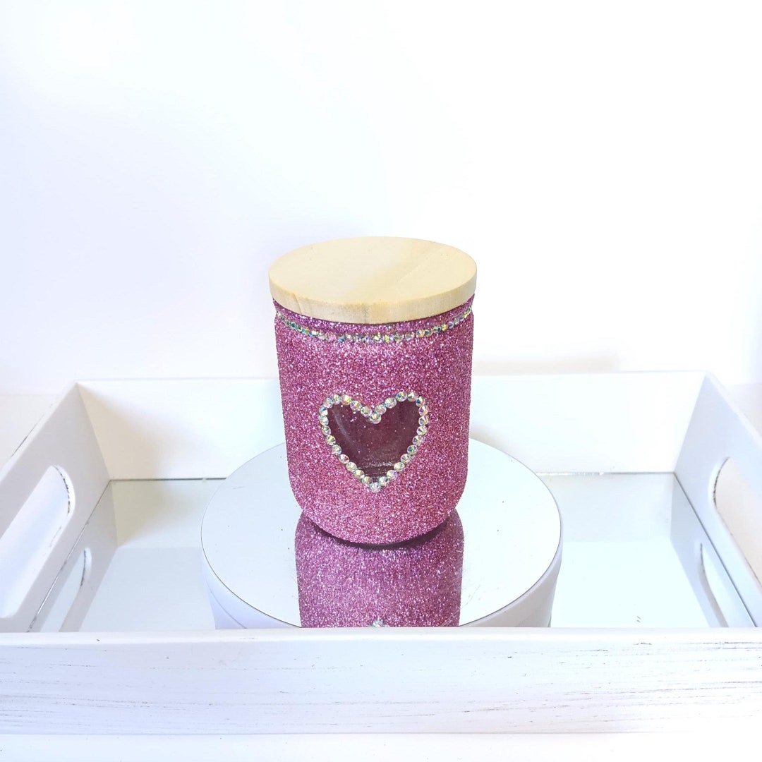 Purple Glitter & Iridescent Crystal Rhinestone Heart Bling Bedazzled 8 ...