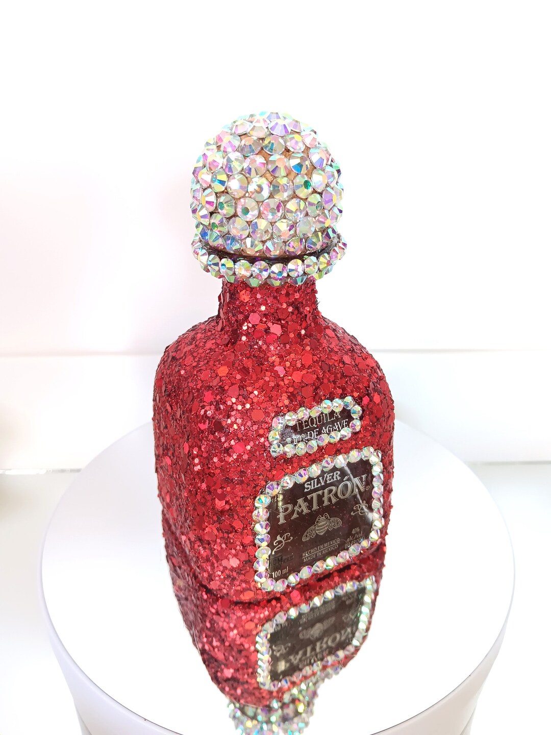 Red Chunky Glitter Crystal Rhinestone Bling Bedazzled Patron Silver ...