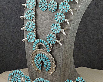 Turquoise & Sterling Silver Mini Squash Blossom Set - Phil Garcia - Etsy