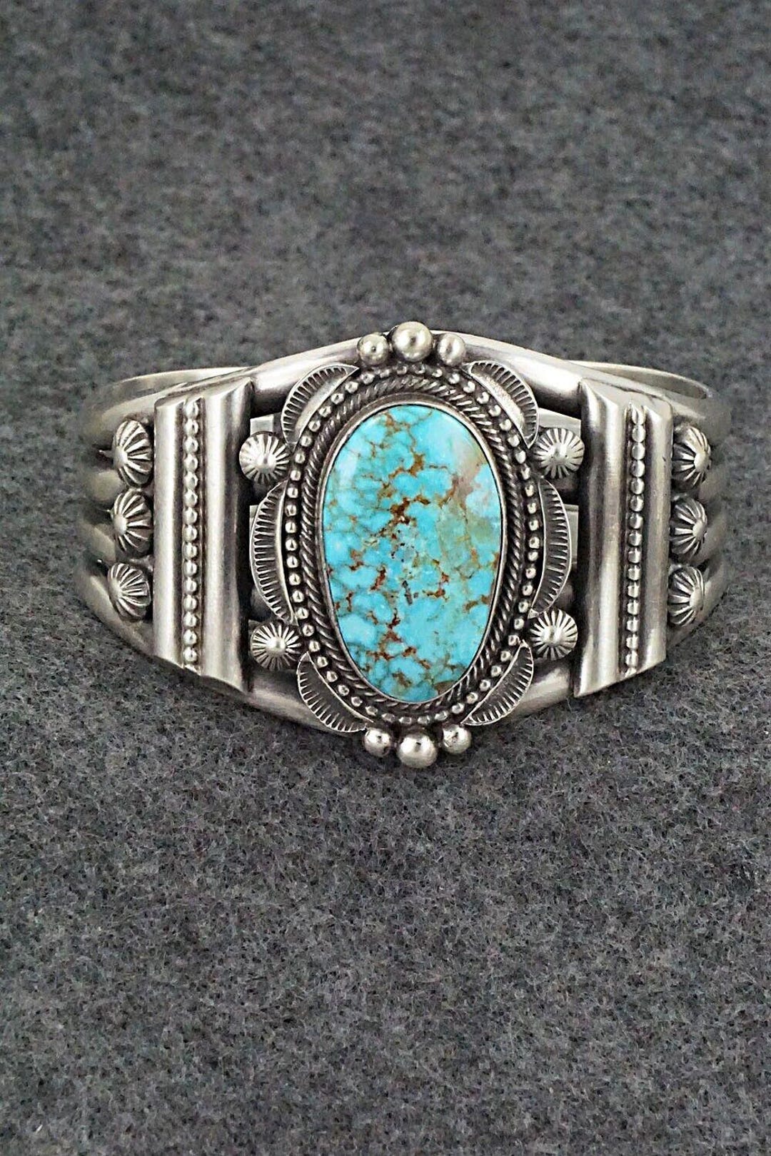 Turquoise & Sterling Silver Bracelet - Tom Lewis - Etsy