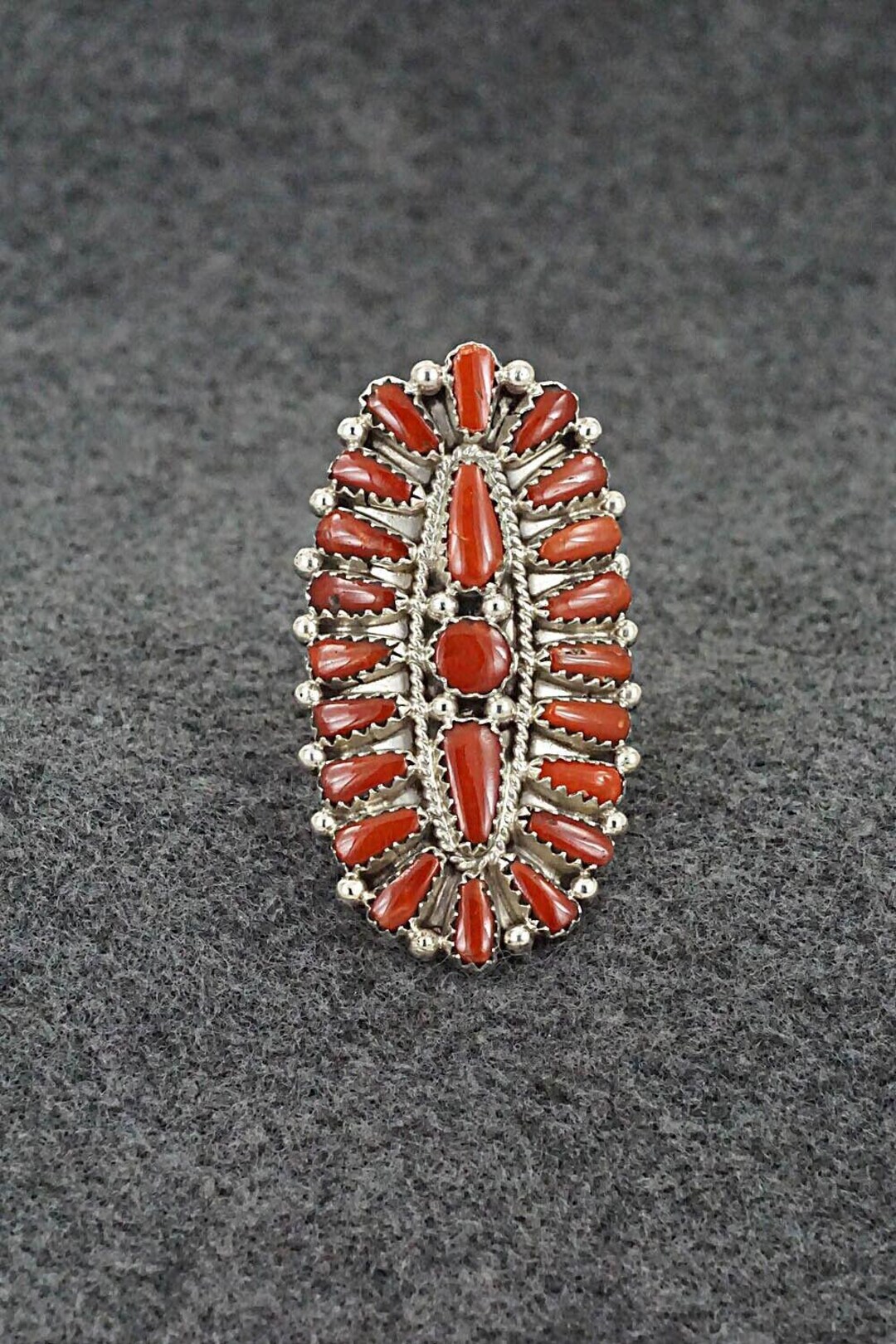 Coral and Sterling Silver Ring - Donovan Wilson - Size 9.75 - Etsy