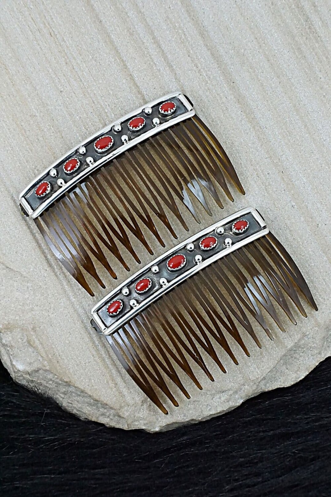 Coral & Sterling Silver Hair Combs Paul Largo - Etsy