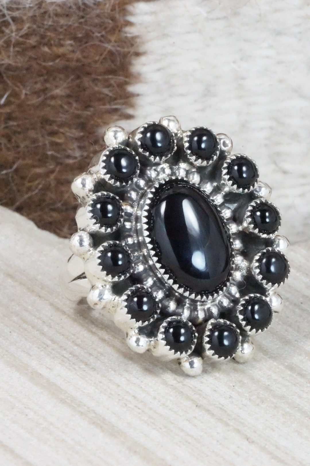 Onyx & Sterling Silver Ring Sandra Parkett Size 8 adj. - Etsy