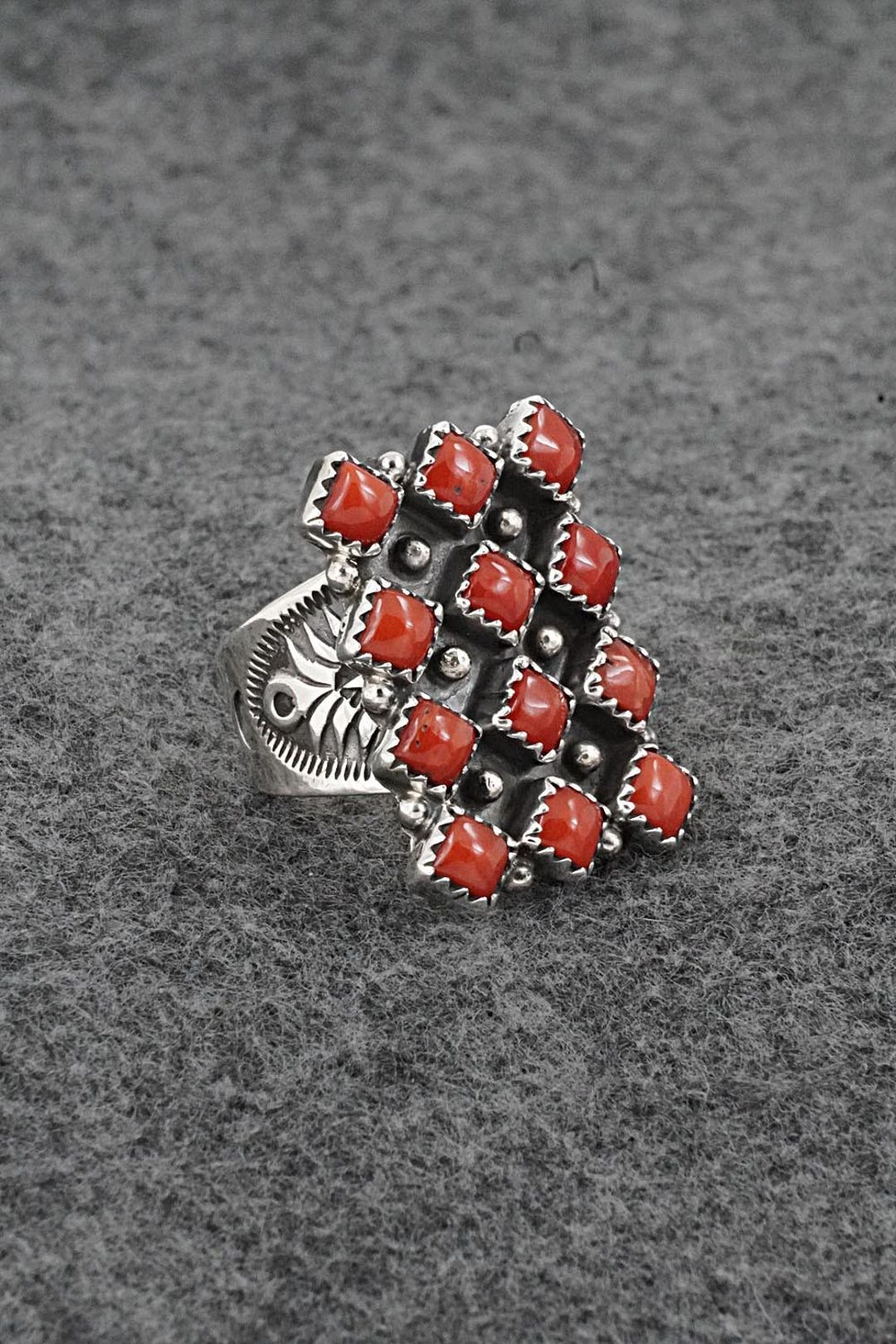 Coral & Sterling Silver Ring - Verley Betone - Size 6 - Etsy