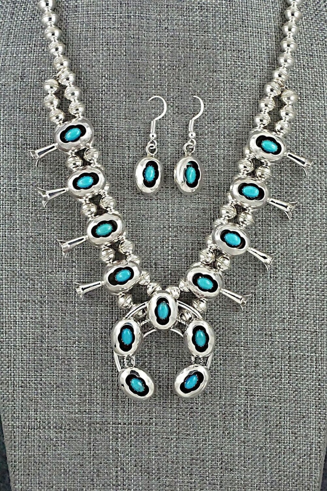 Turquoise & Sterling Silver Mini Squash Blossom Set Phil Garcia - Etsy