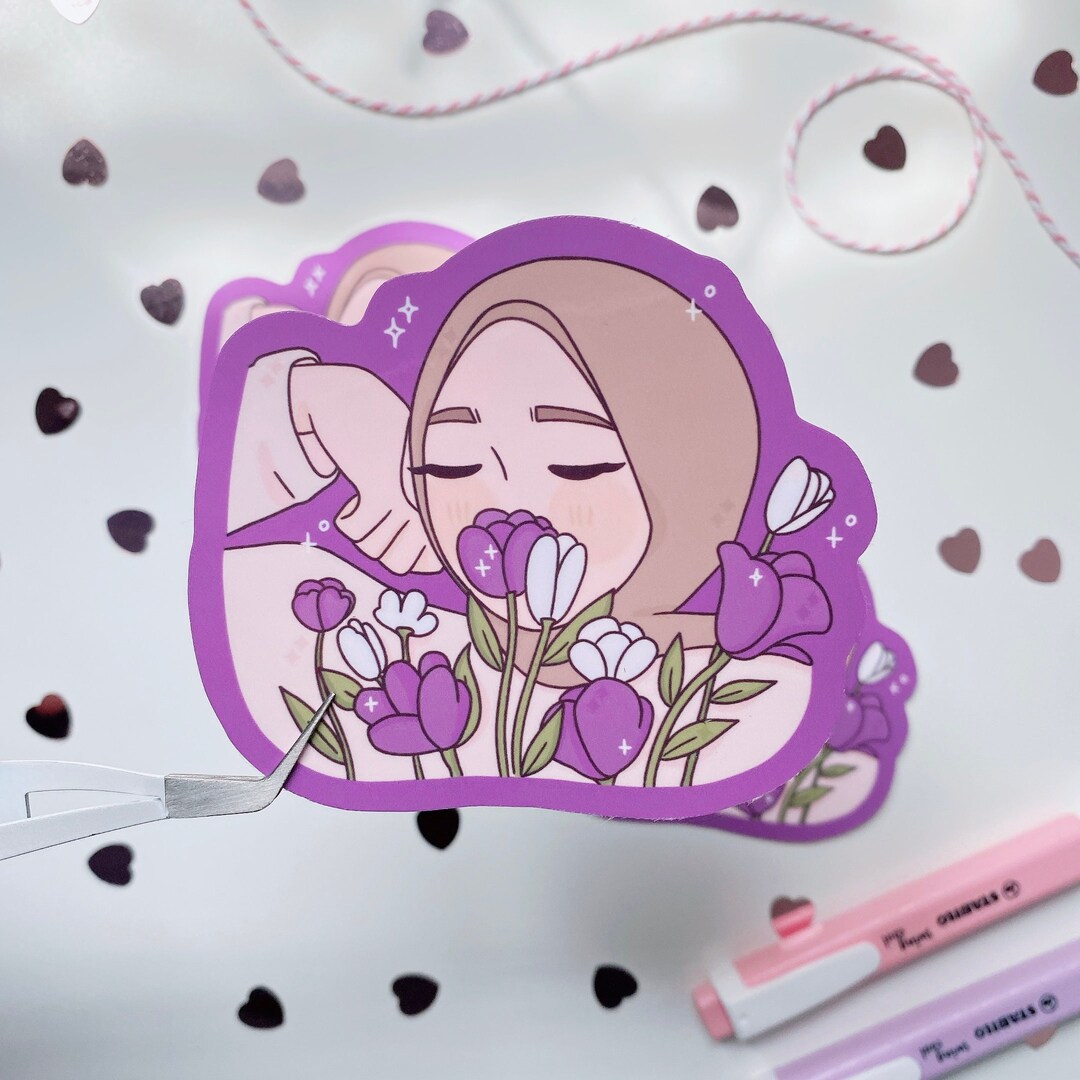 Purple Flowers Hijabi - Cute Hijabi Stickers - Islamic Stickers - Cute ...