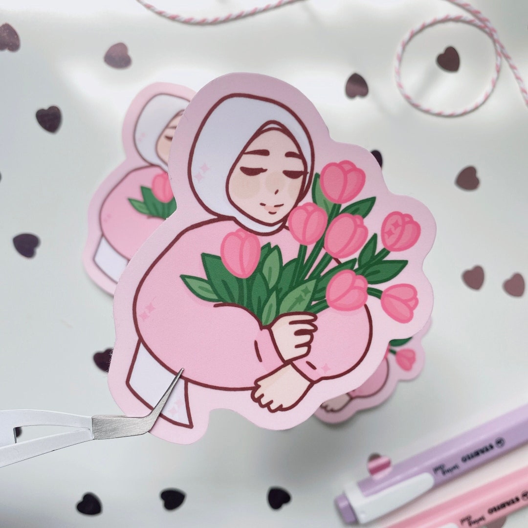 Flower Bouquet Cute Hijabi Stickers - Islamic Stickers - Cute Hijabi ...
